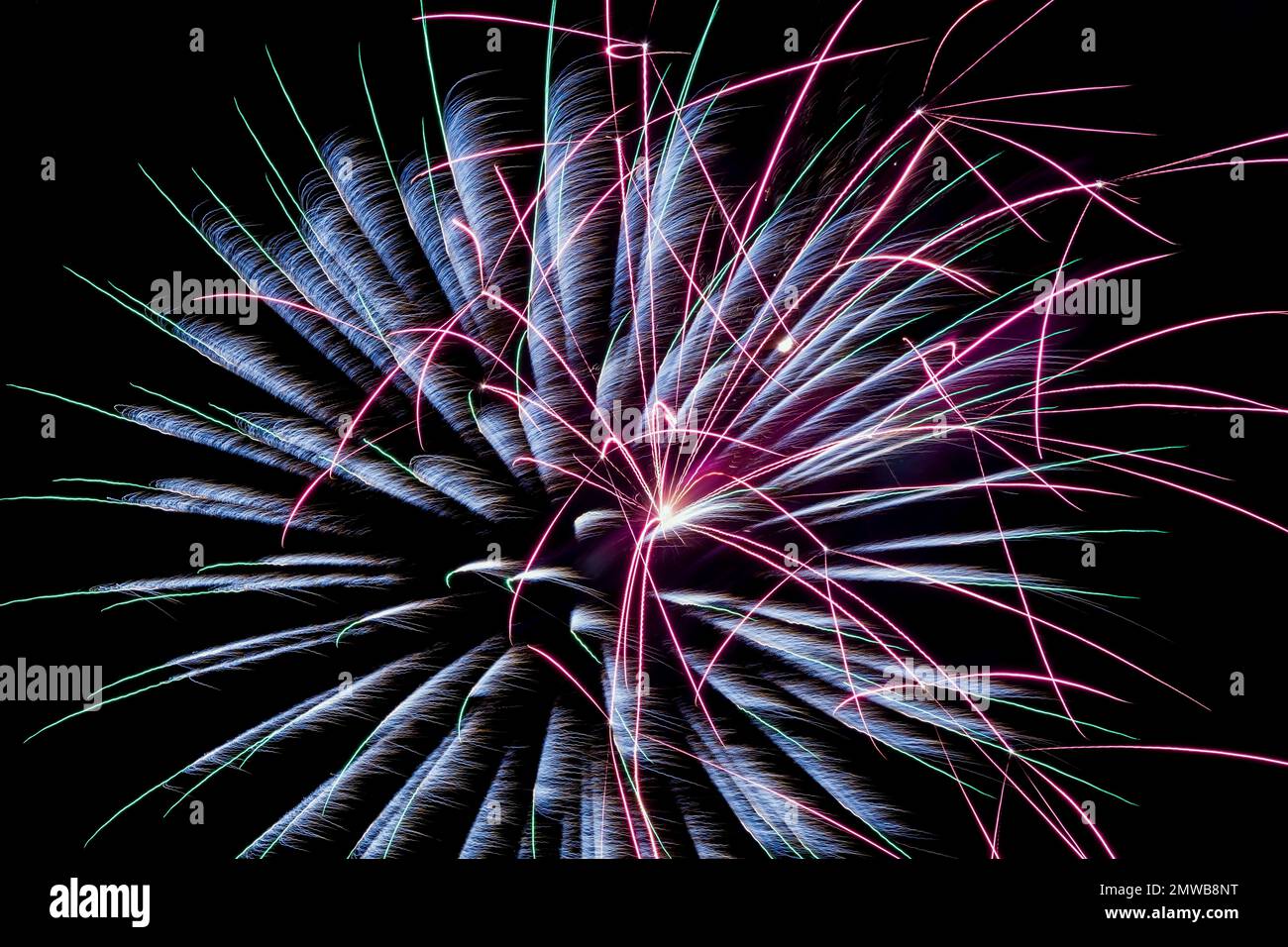 Blue and red fireworks in night sky Stock Photo - Alamy