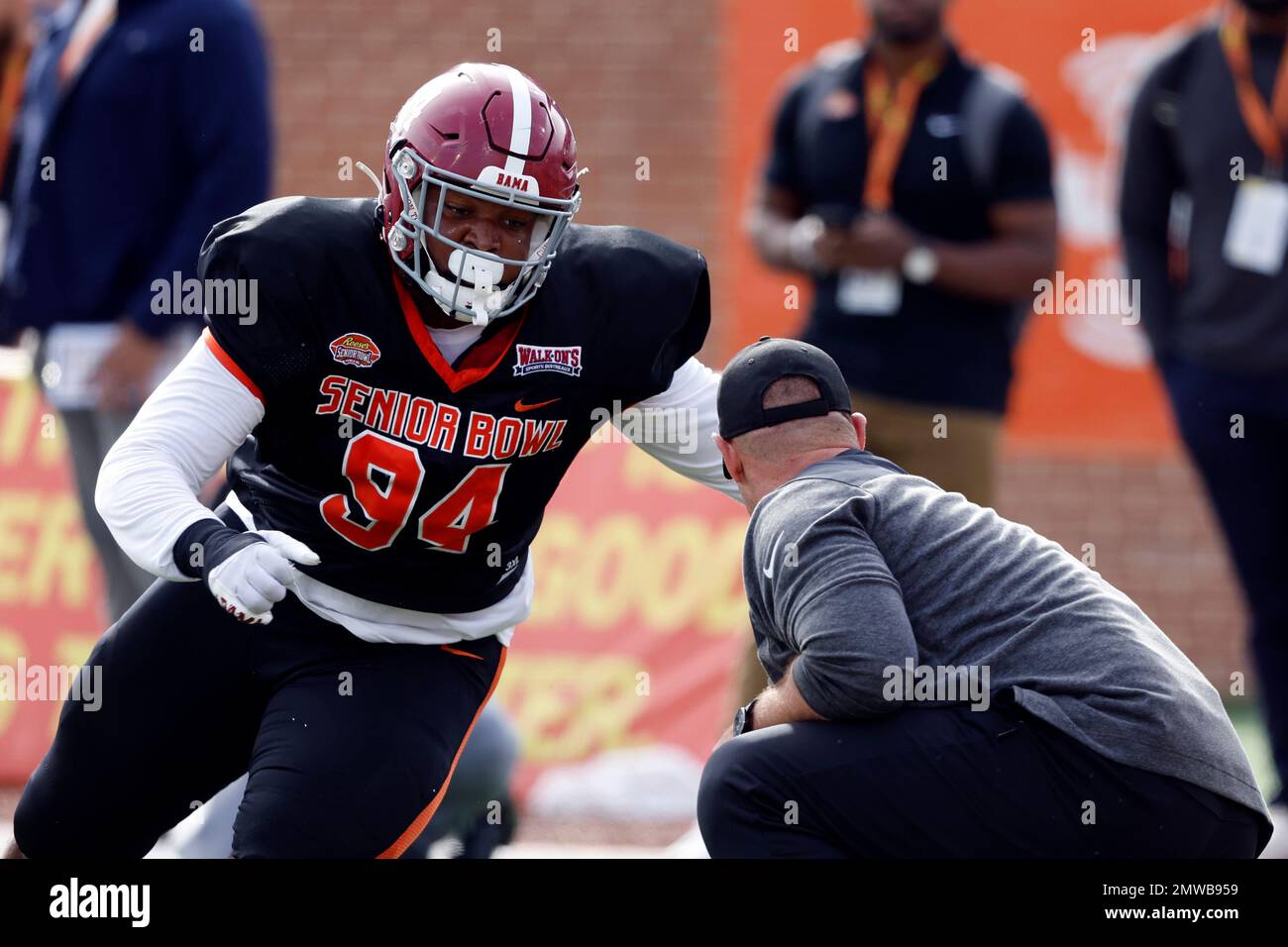 American defensive lineman DJ Dale of Alabama runs drills during ...