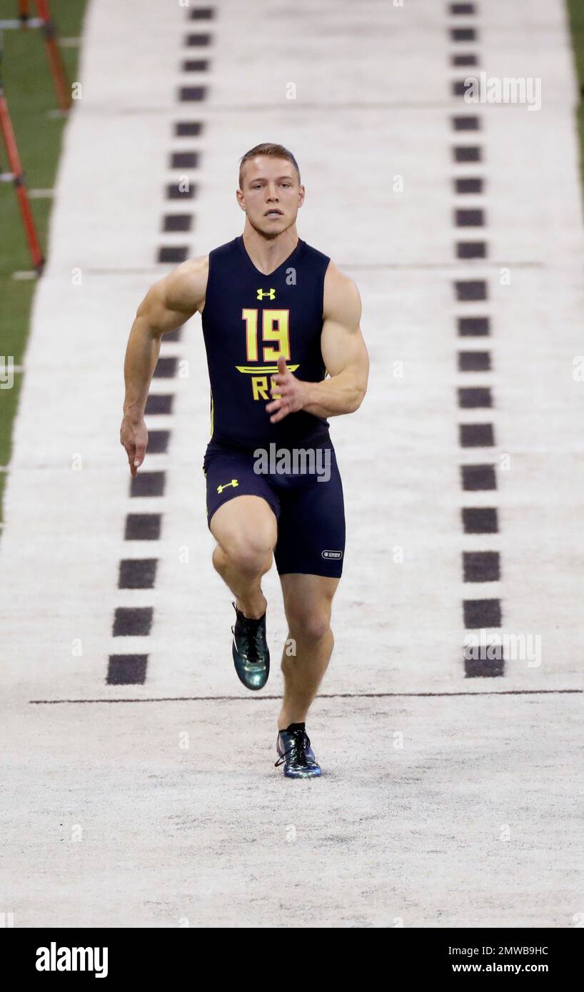 Stanford running back Christian Mccaffrey runs the 40-yard dash at the ...