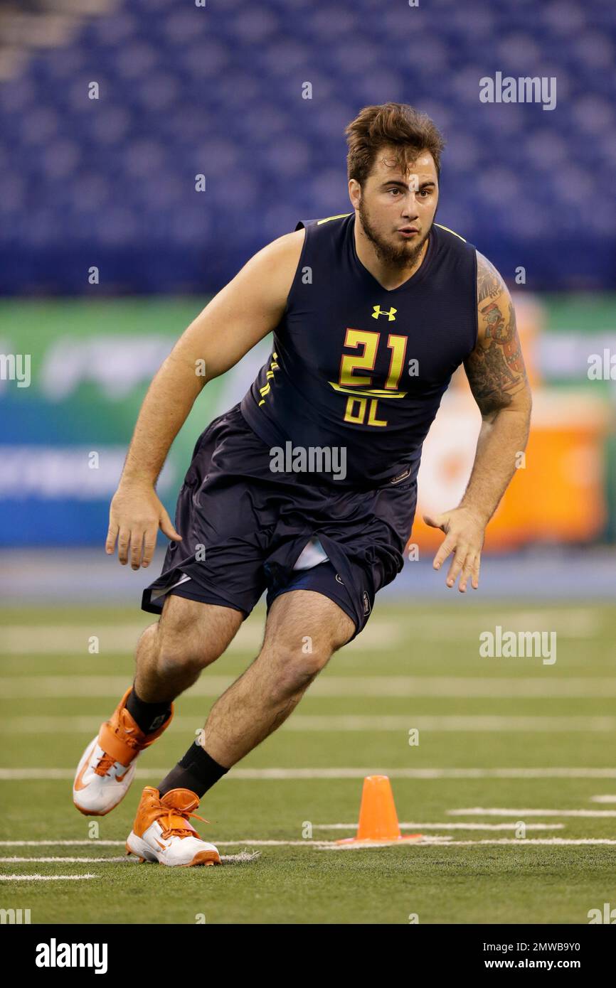 Oregon State offensive lineman Sean Harlow runs a drill at the NFL ...