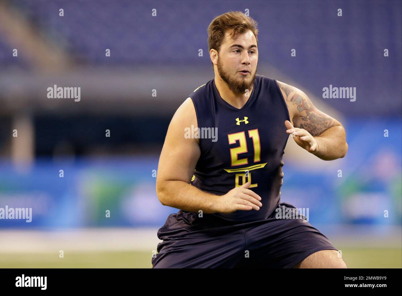 Oregon State offensive lineman Sean Harlow runs a drill at the NFL ...