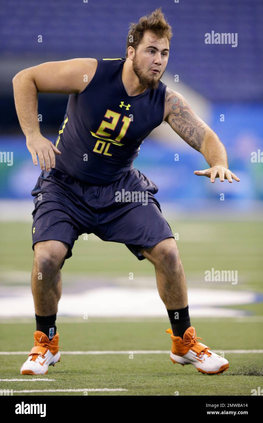 Oregon State offensive lineman Sean Harlow runs a drill at the NFL ...