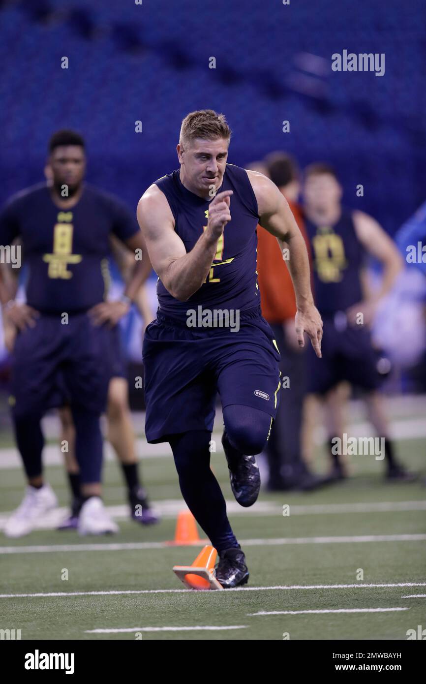 San Diego State offensive lineman Daniel Brunskill runs a drill at the ...