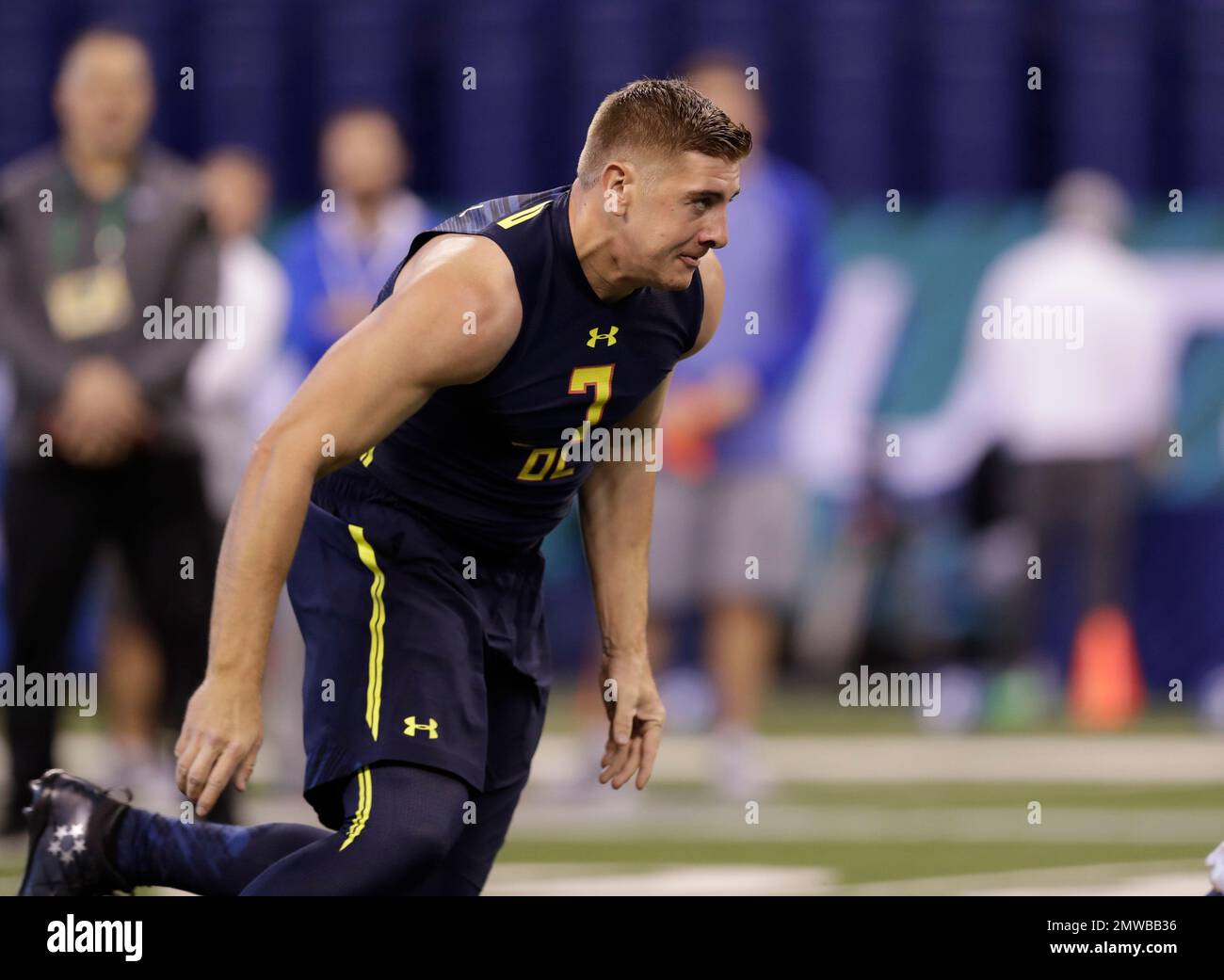 San Diego State offensive lineman Daniel Brunskill runs a drill at the ...