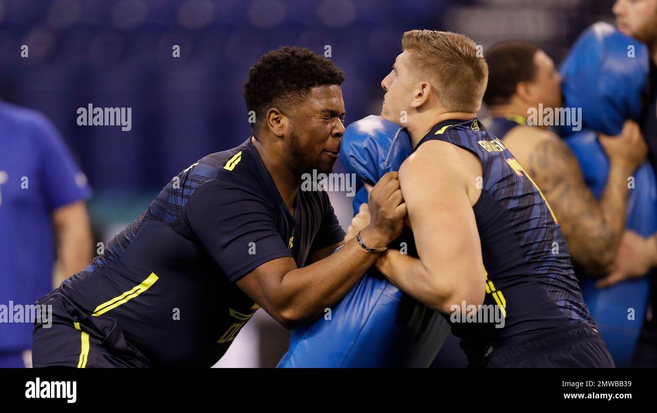 Miami of Ohio offensive lineman Collin Buchanan runs a drill at the NFL ...