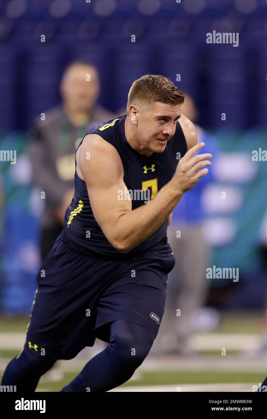 San Diego State offensive lineman Daniel Brunskill runs a drill at the ...