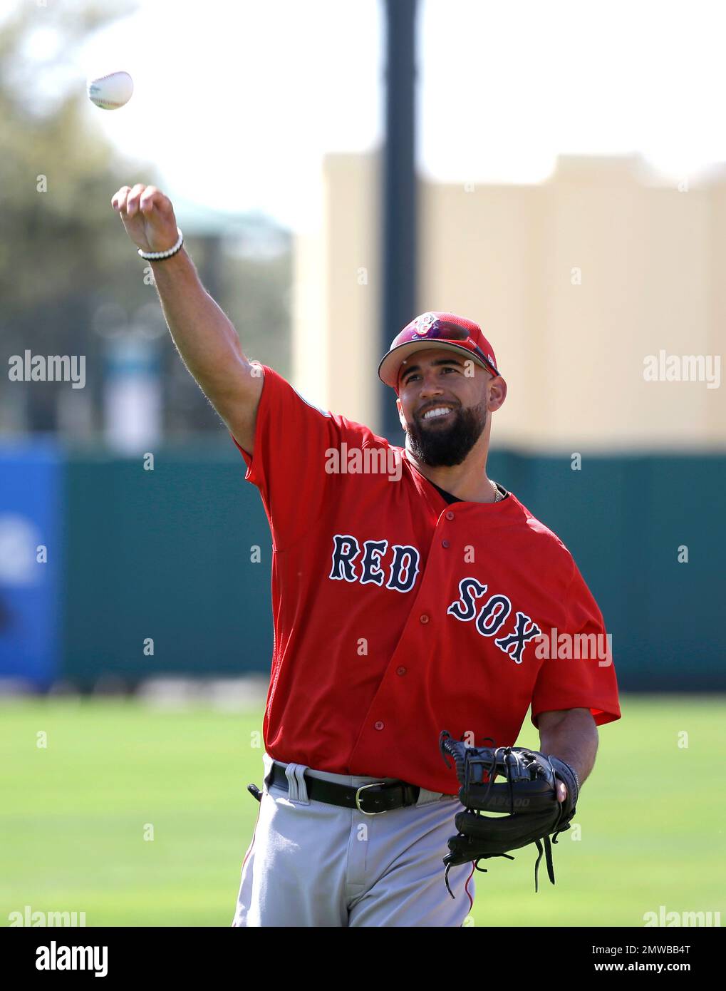 Boston Red Sox infielder Deven Marrero warms up before a spring ...