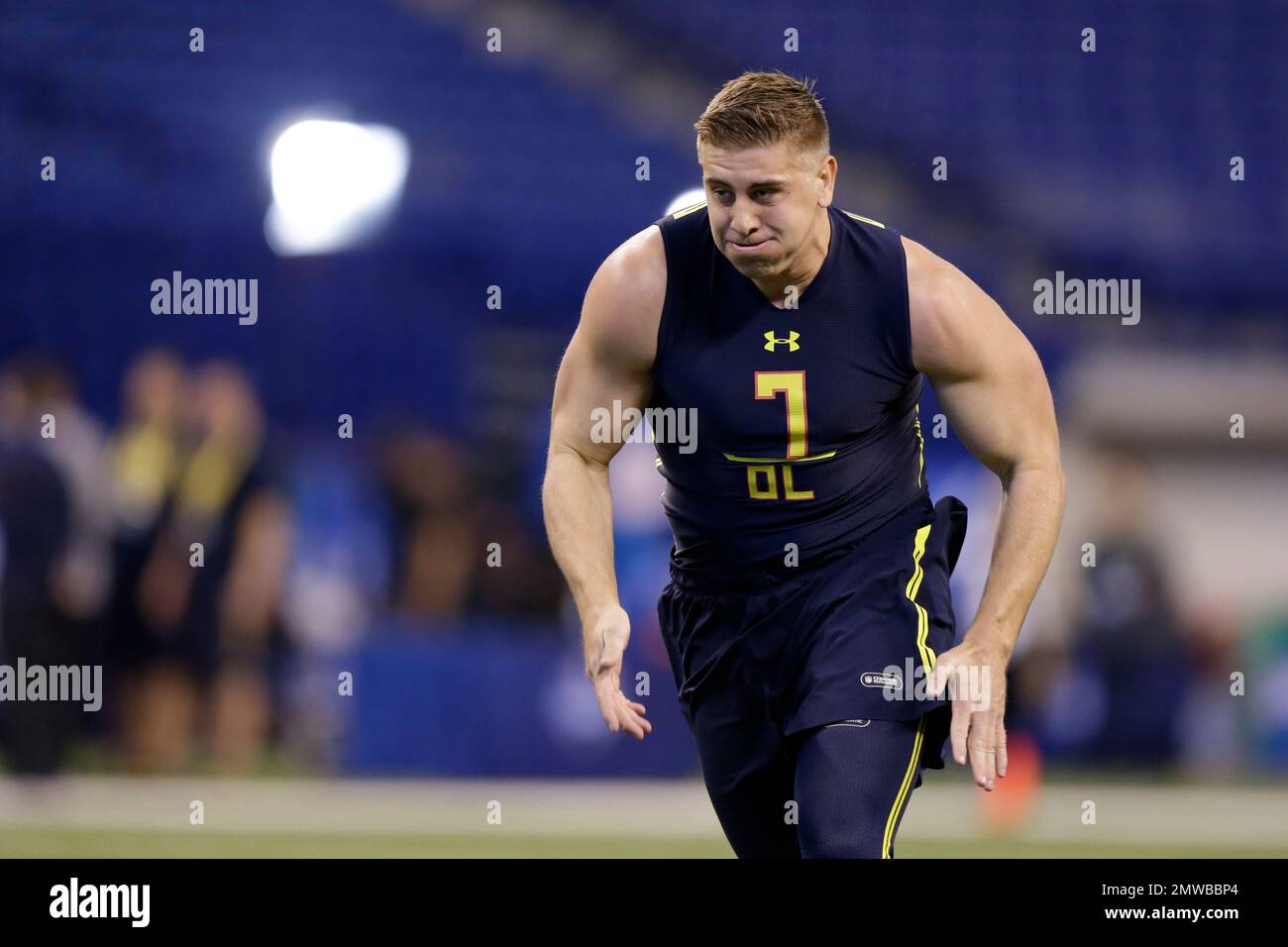 San Diego State offensive lineman Daniel Brunskill runs a drill at the ...