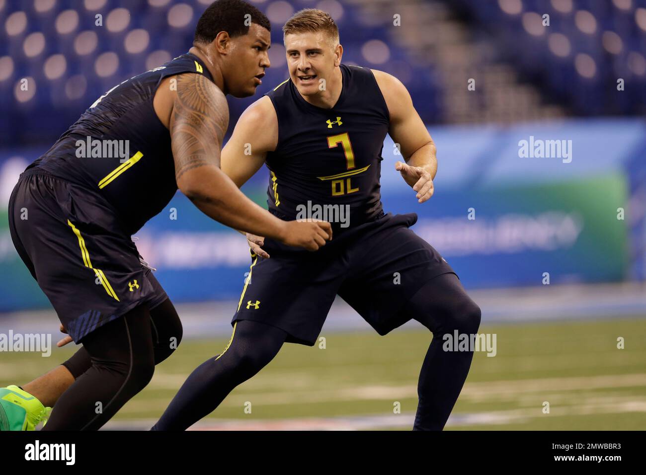 San Diego State offensive lineman Daniel Brunskill runs a drill at the ...