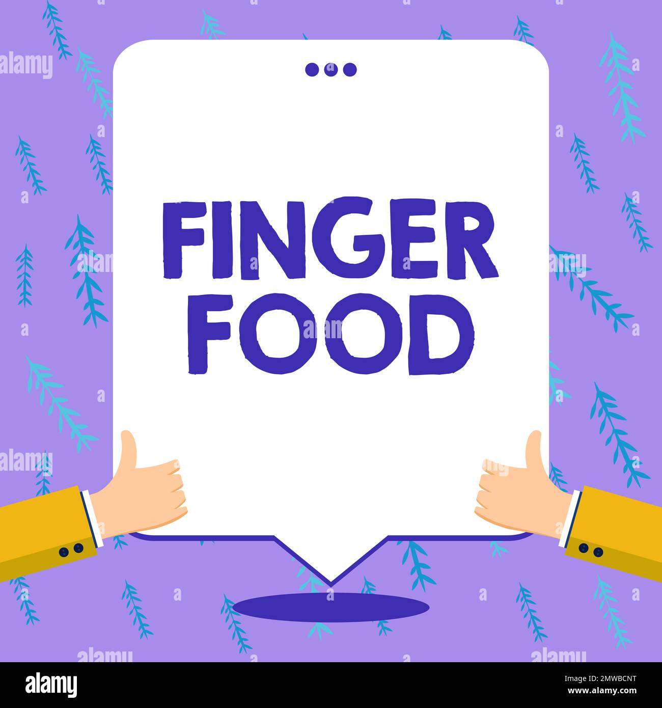 Sign displaying Finger Food. Business concept products and digestives ...