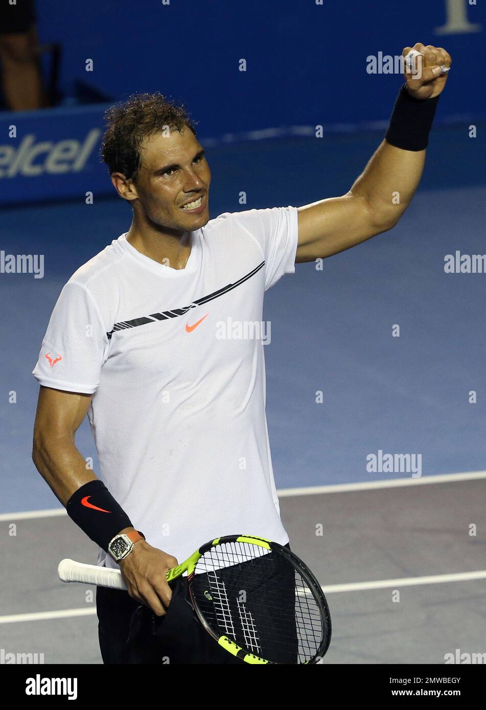 Spain's Rafael Nadal greets the crowd after defeating Japan's Yoshihito ...