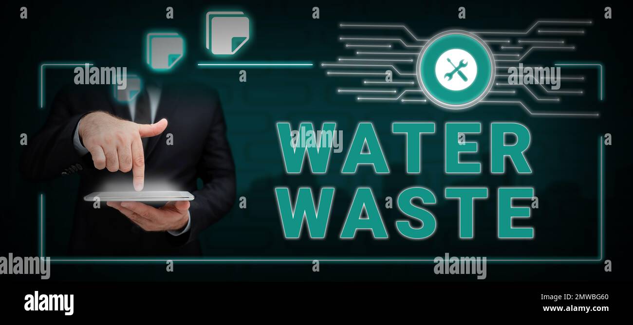 Text sign showing Water Waste. Business showcase liquid that has been ...