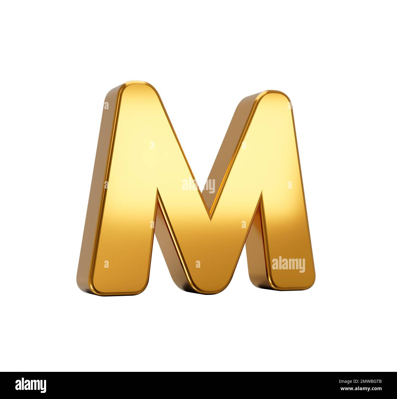 A 3d illustration golden color letter M isolated on white background ...