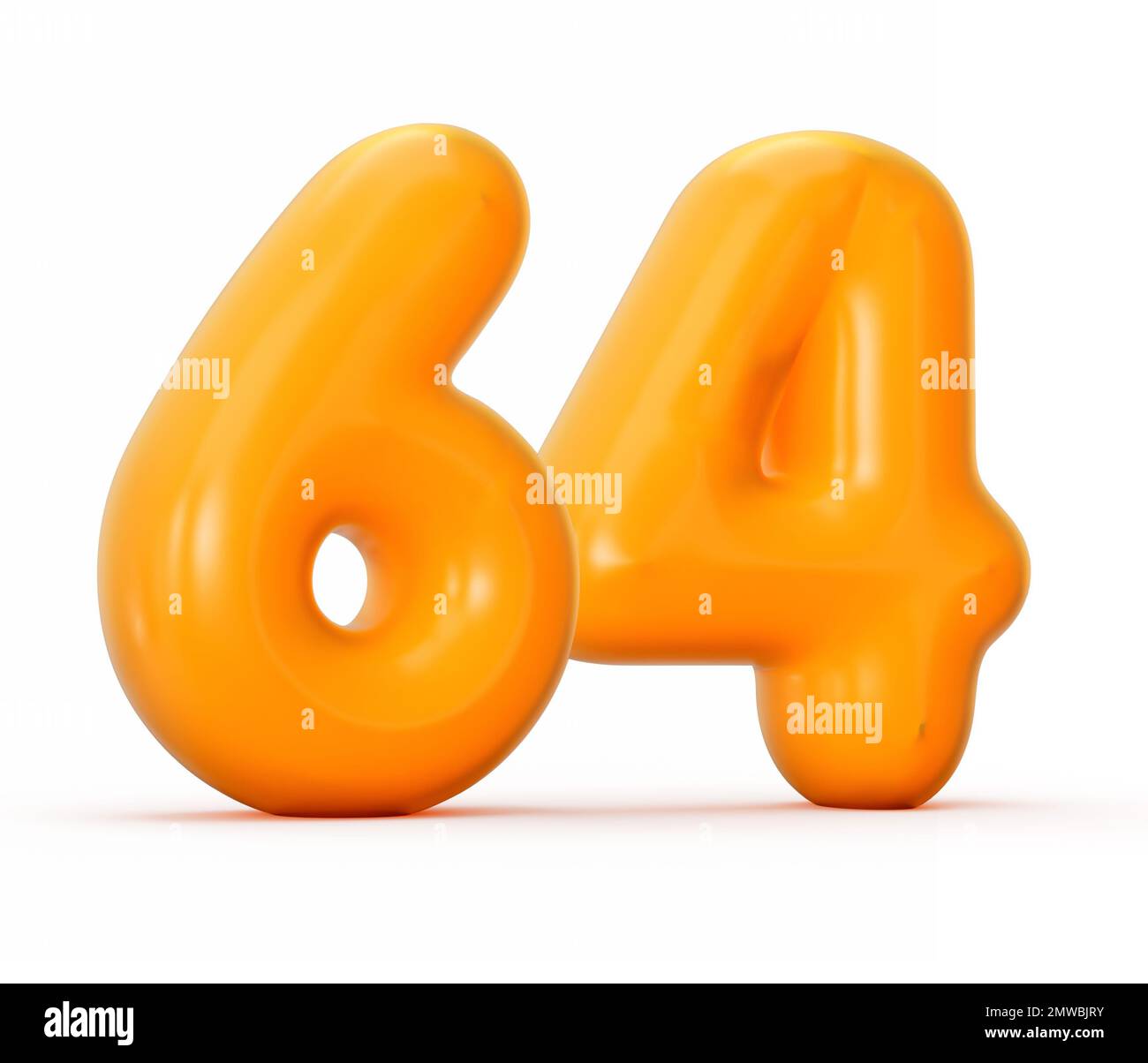A 3D rendering of glossy orange jelly number 64 isolated on white ...