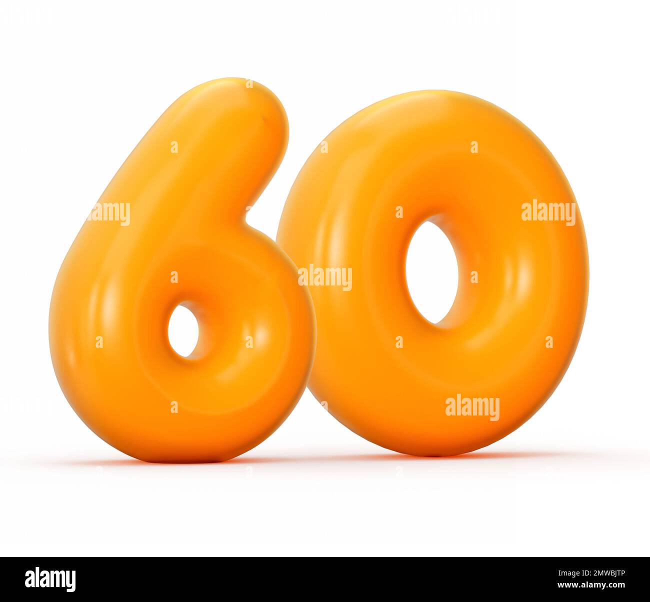A 3D rendering of glossy orange jelly number 60 isolated on white ...
