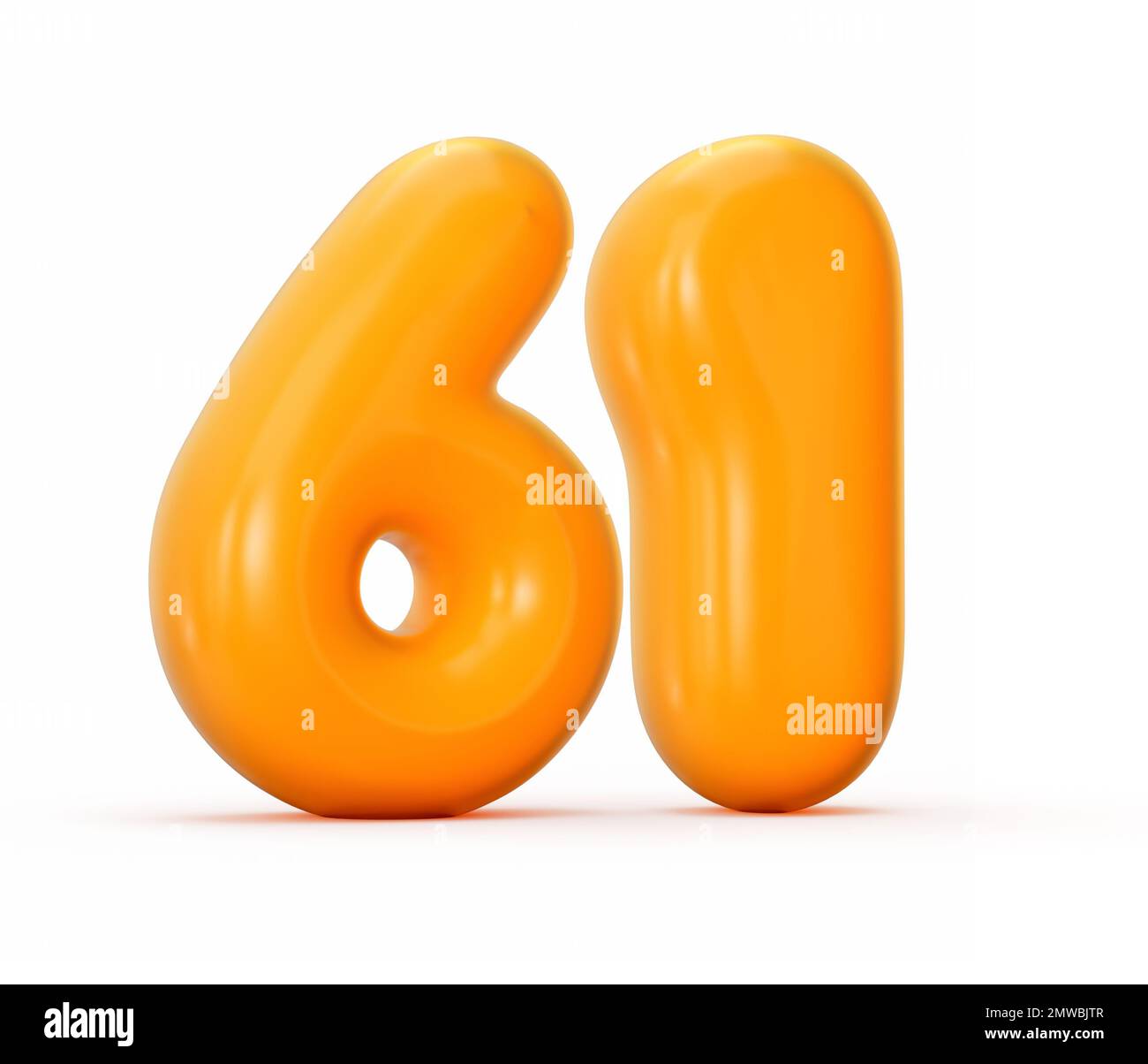 A 3D rendering of glossy orange jelly number 61 isolated on white ...