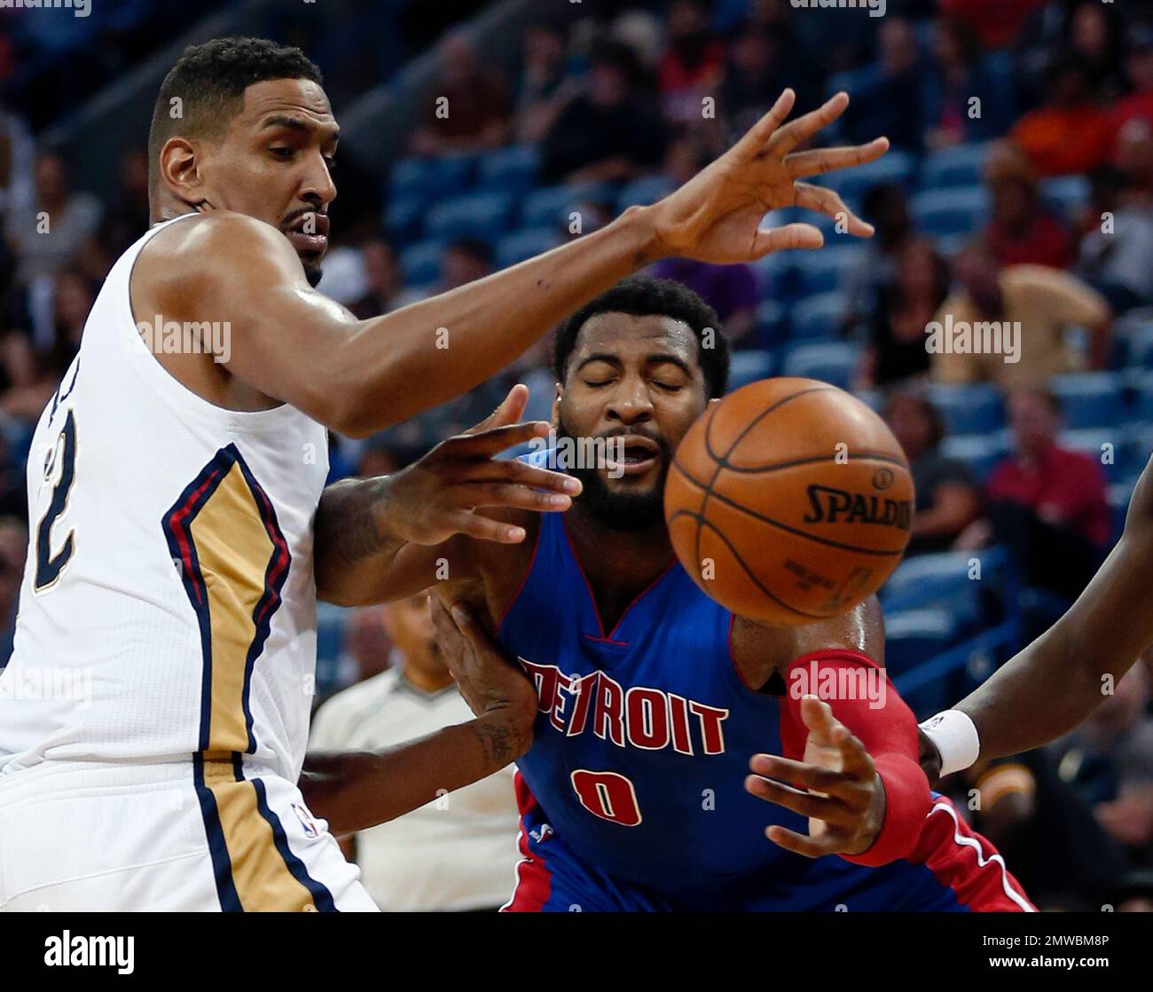 Detroit Pistons center Andre Drummond (0) loses the ball as New Orleans ...