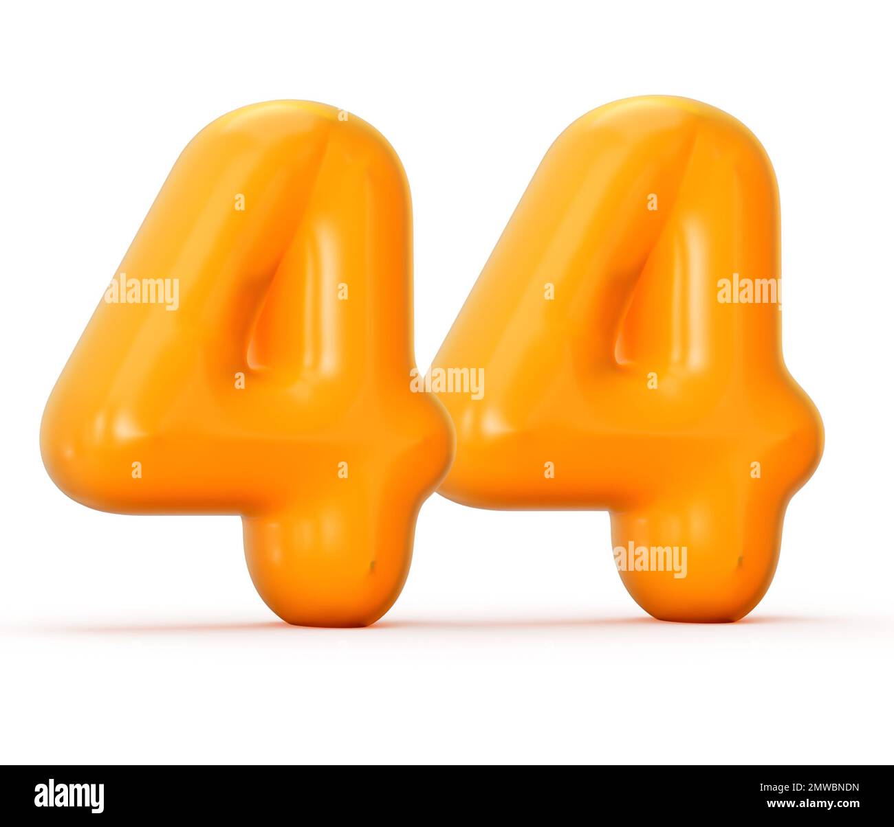 A 3d rendering of a glossy orange jelly number 44 on a white background ...