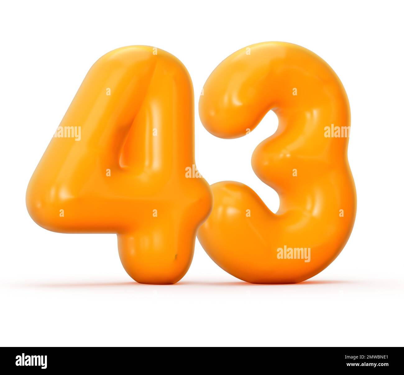 A 3d rendering of a glossy orange jelly number 43 on a white background ...