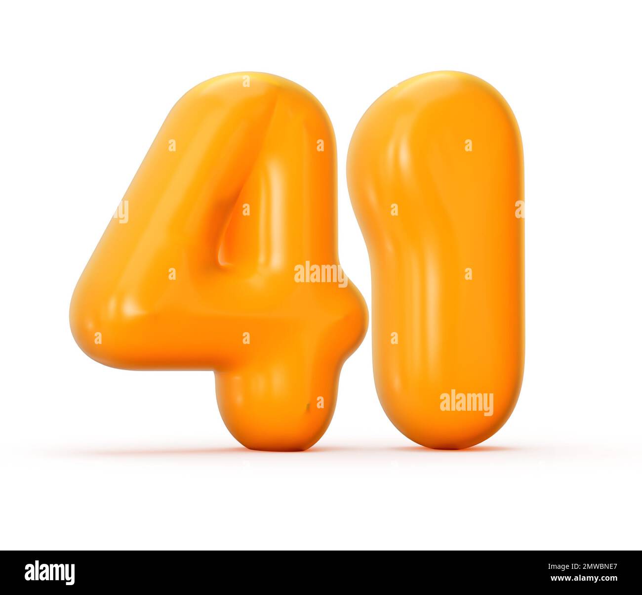 A 3d rendering of a glossy orange jelly number 41 on a white background ...