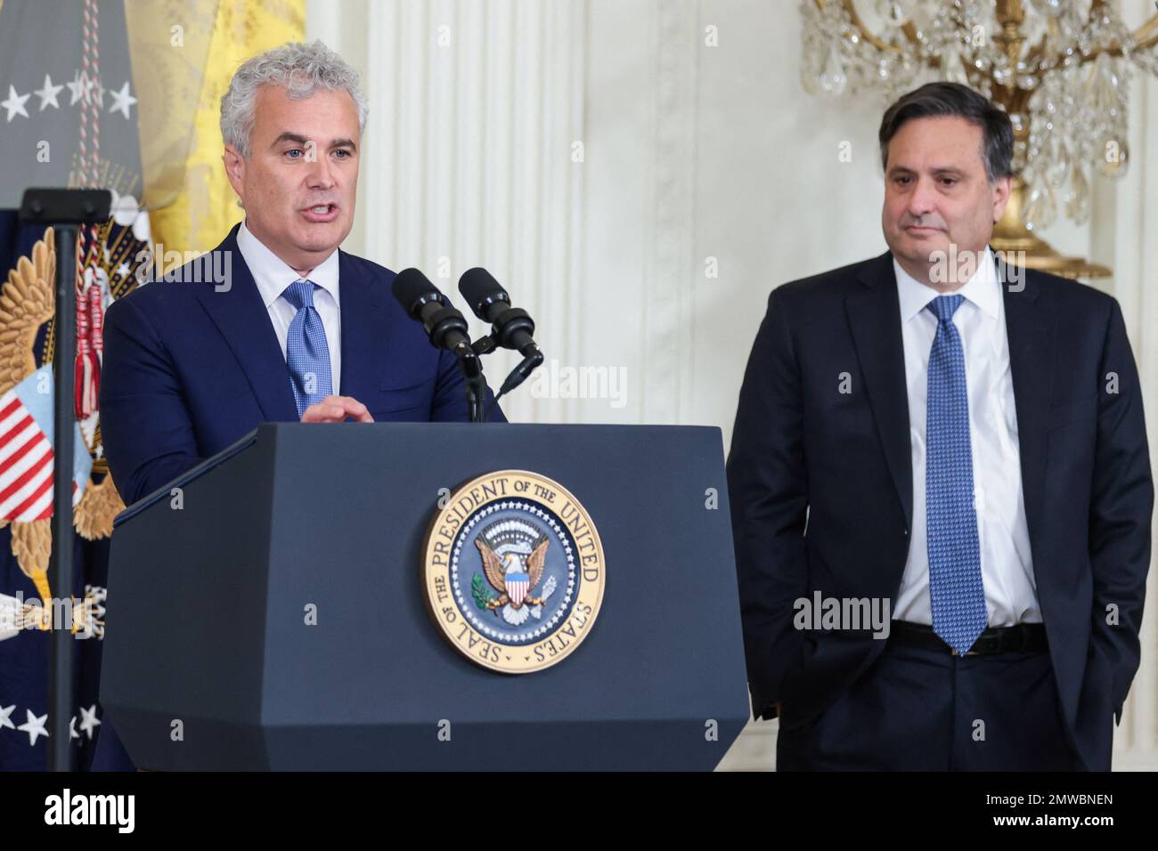 Jeff Zients delivers remarks at an event hosted by President Joe Biden ...