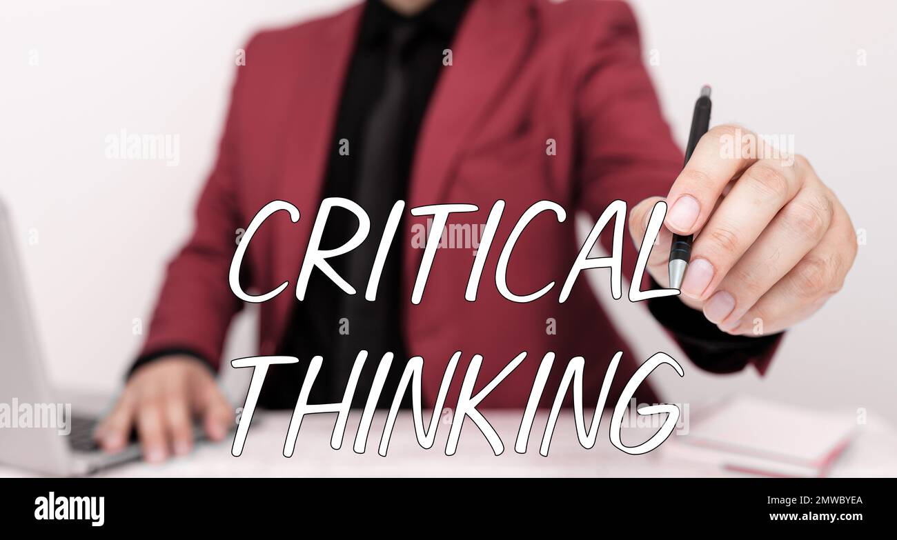 Text caption presenting Critical Thinking. Business idea sequence of ...