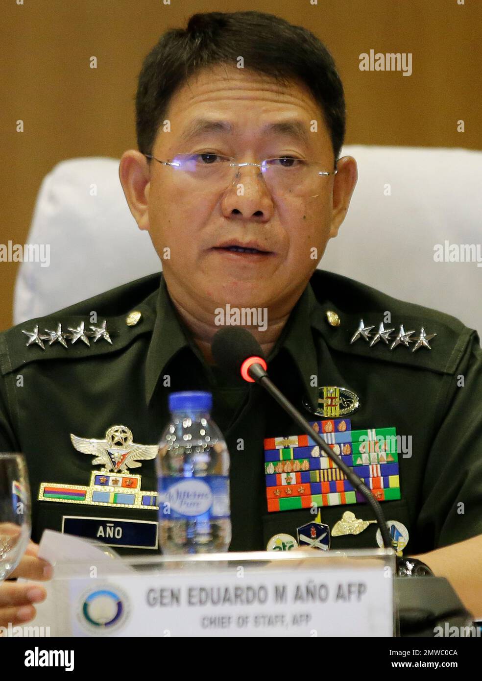 Philippine military chief General Eduardo Ano answers questions from ...