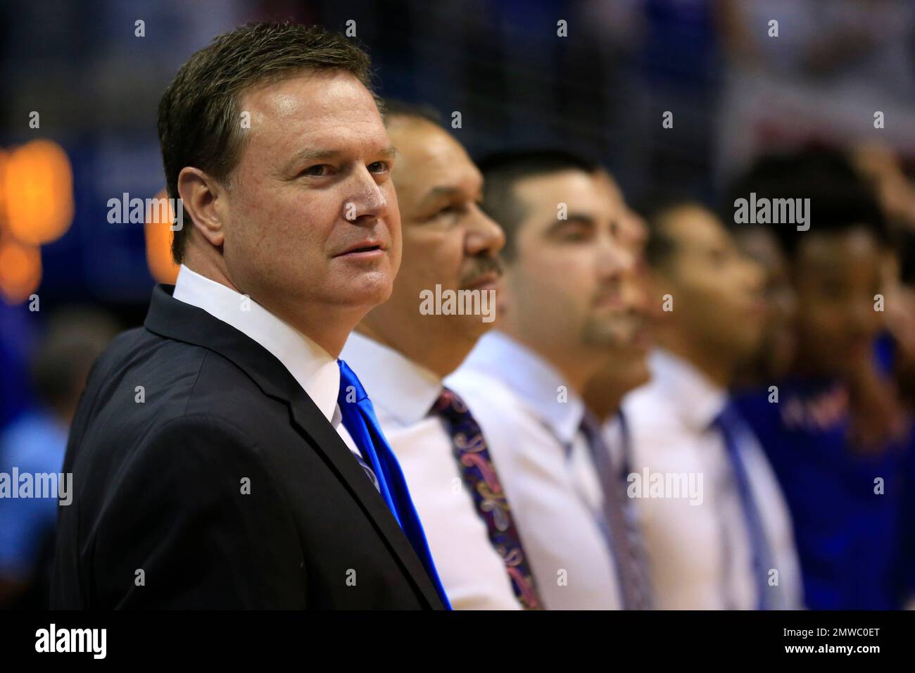 Kansas head coach Bill Self before an NCAA college basketball game ...