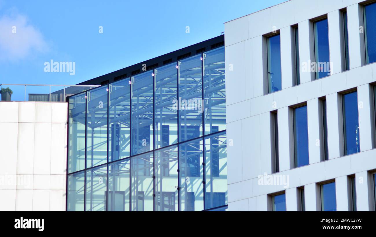 Fragment of glass and metal facade walls. Commercial office buildings ...
