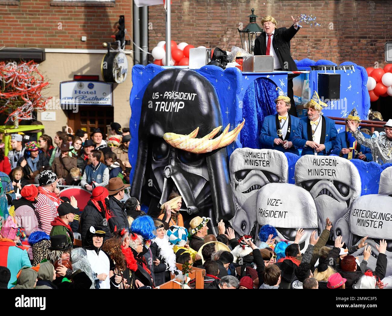 A carnival float depicts US president Donald Trump as Darth Vader and ...