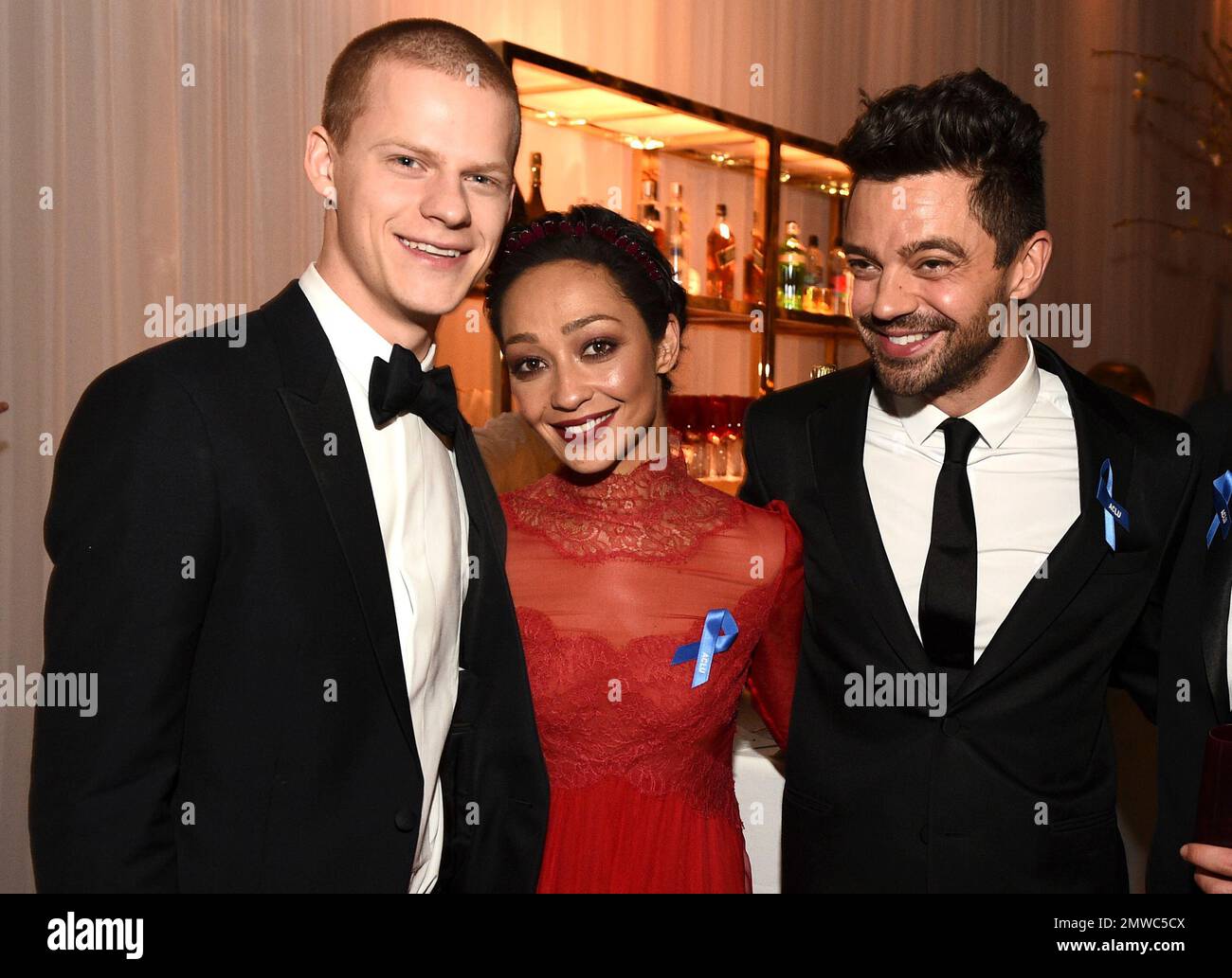 Lucas Hedges, from left, Ruth Negga, and Dominic Cooper attend the ...