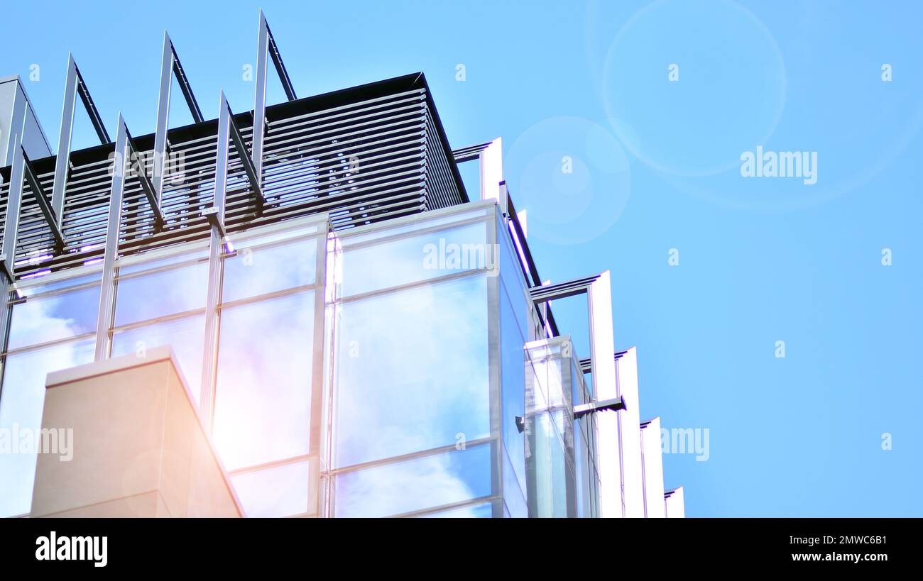 Fragment of glass and metal facade walls. Commercial office buildings ...