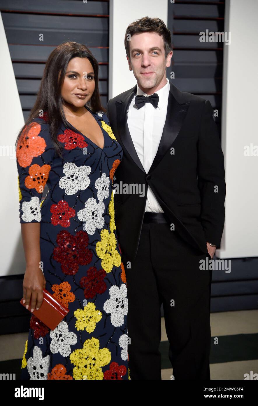 Mindy Kaling, left, and B.J. Novak arrives at the Vanity Fair Oscar ...