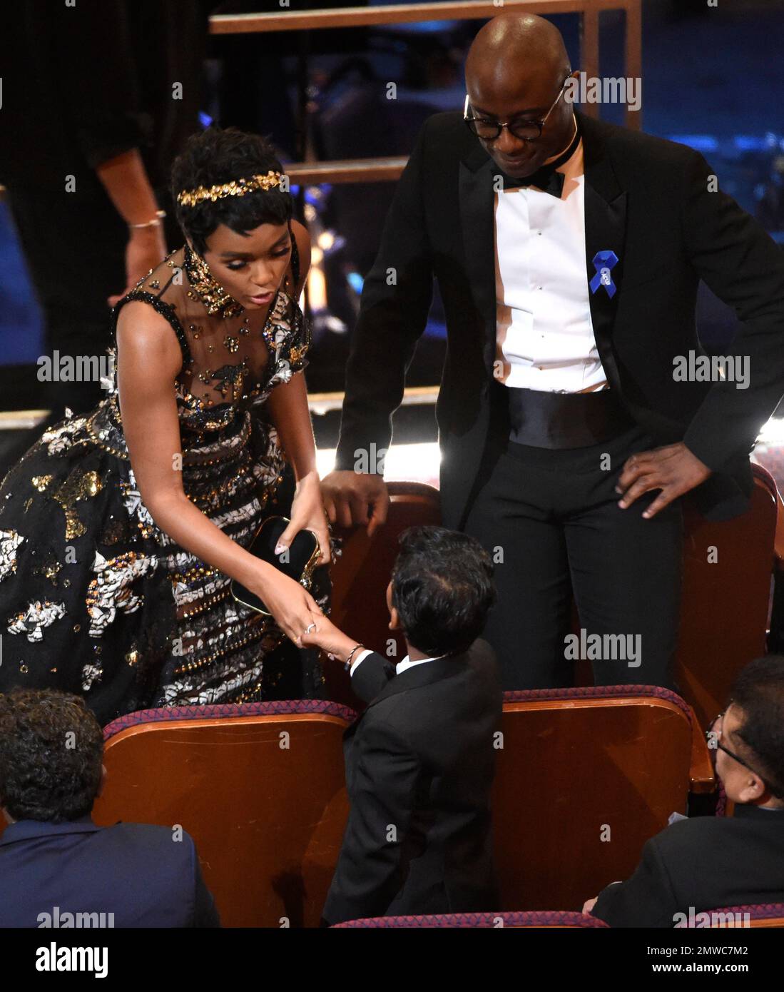 Janelle Monae, left, Sunny Pawar and Barry Jenkins in the audience at ...