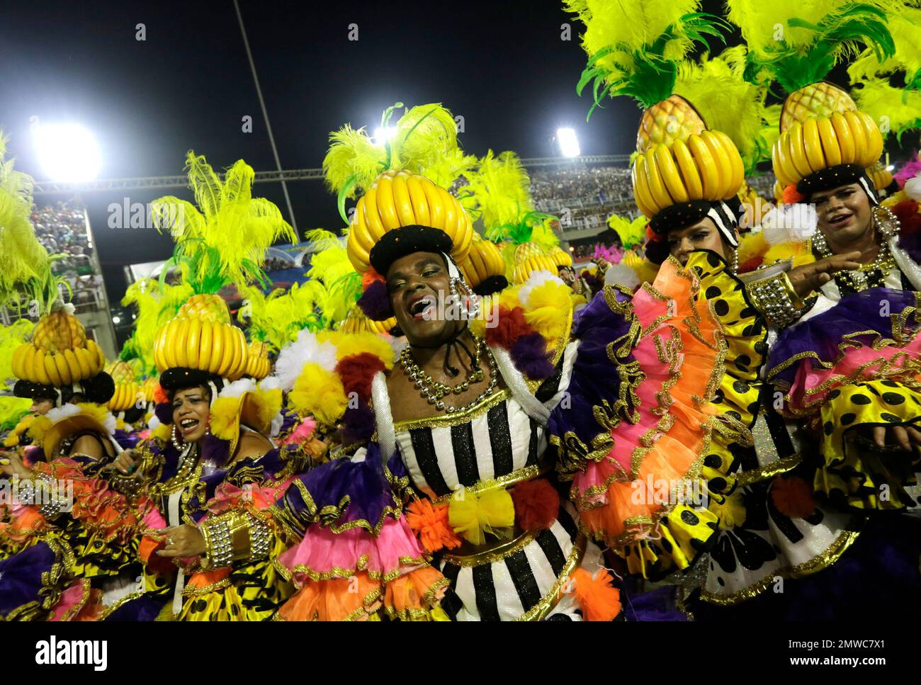 Performers from the Academicos do Grande Rio samba school parade during ...