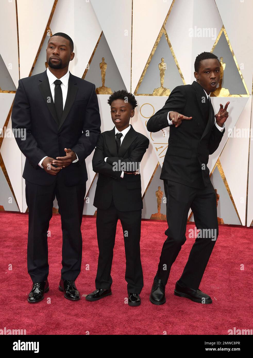 Trevante Rhodes, from left, Alex R. Hibbert and Ashton Sanders arrive ...