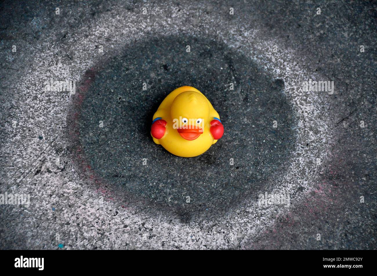 Yellow rubber duck sitting in a circle on the floor, top view, from above Stock Photo - Alamy