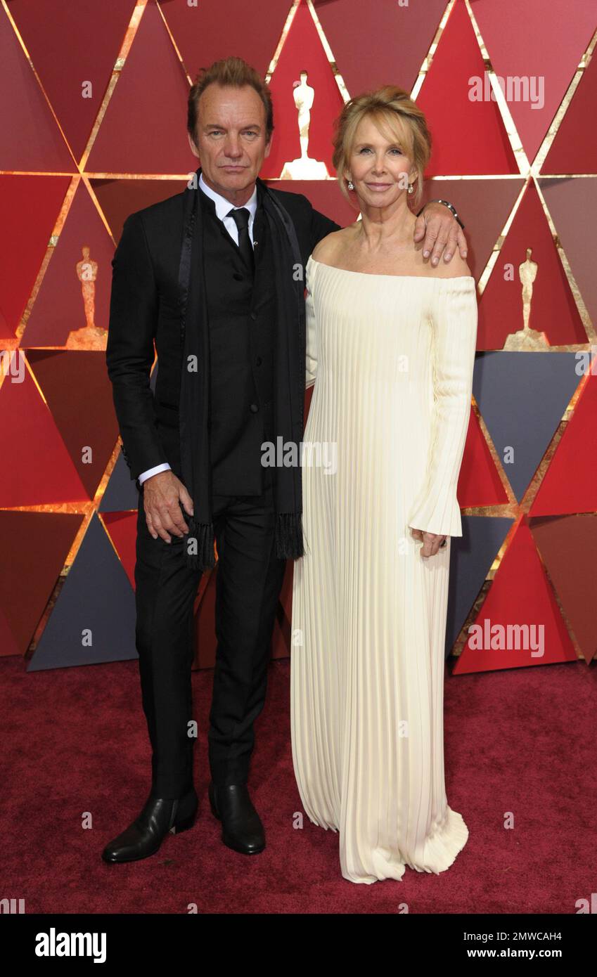 Sting, left, and Trudie Styler arrive at the Oscars on Sunday, Feb. 26 ...
