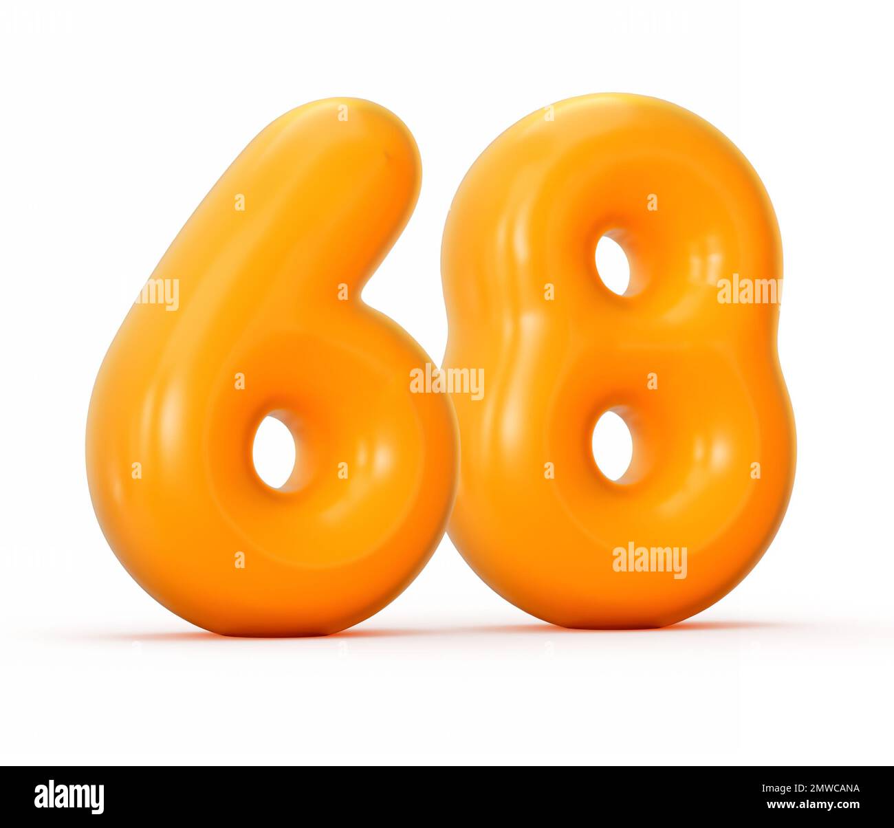 A 3d illustration of a glossy orange jelly number 68 or sixty-eight ...