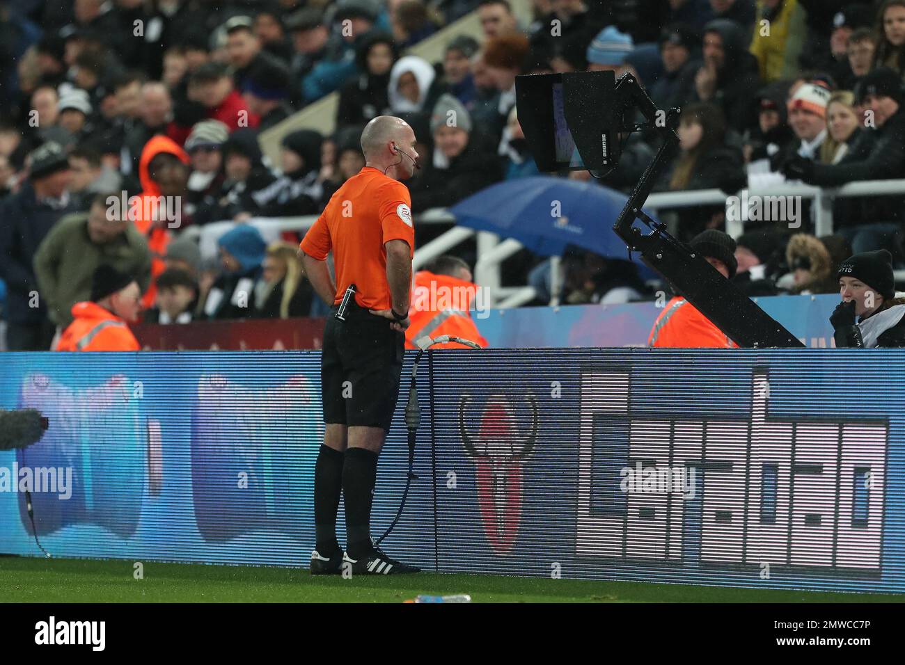 The match referee Paul Tierney checks the VAR replay after Bruno ...