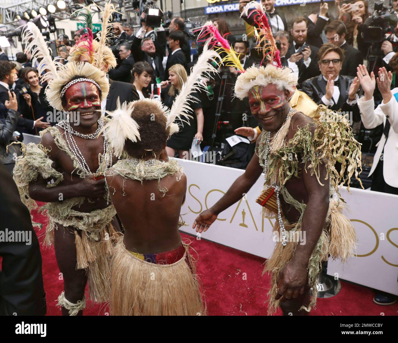Members from the cast of "Tanna" arrive at the Oscars on Sunday, Feb ...