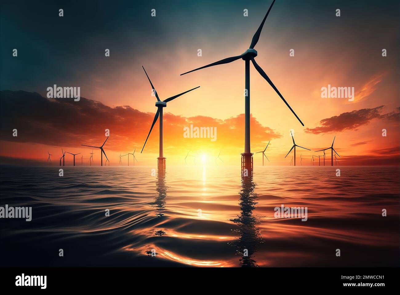 Wind Turbine Farm Sunset