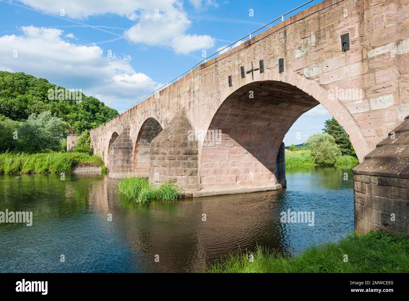 Werra Bridge near Vacha, old stone arch bridge made of natural stone ...