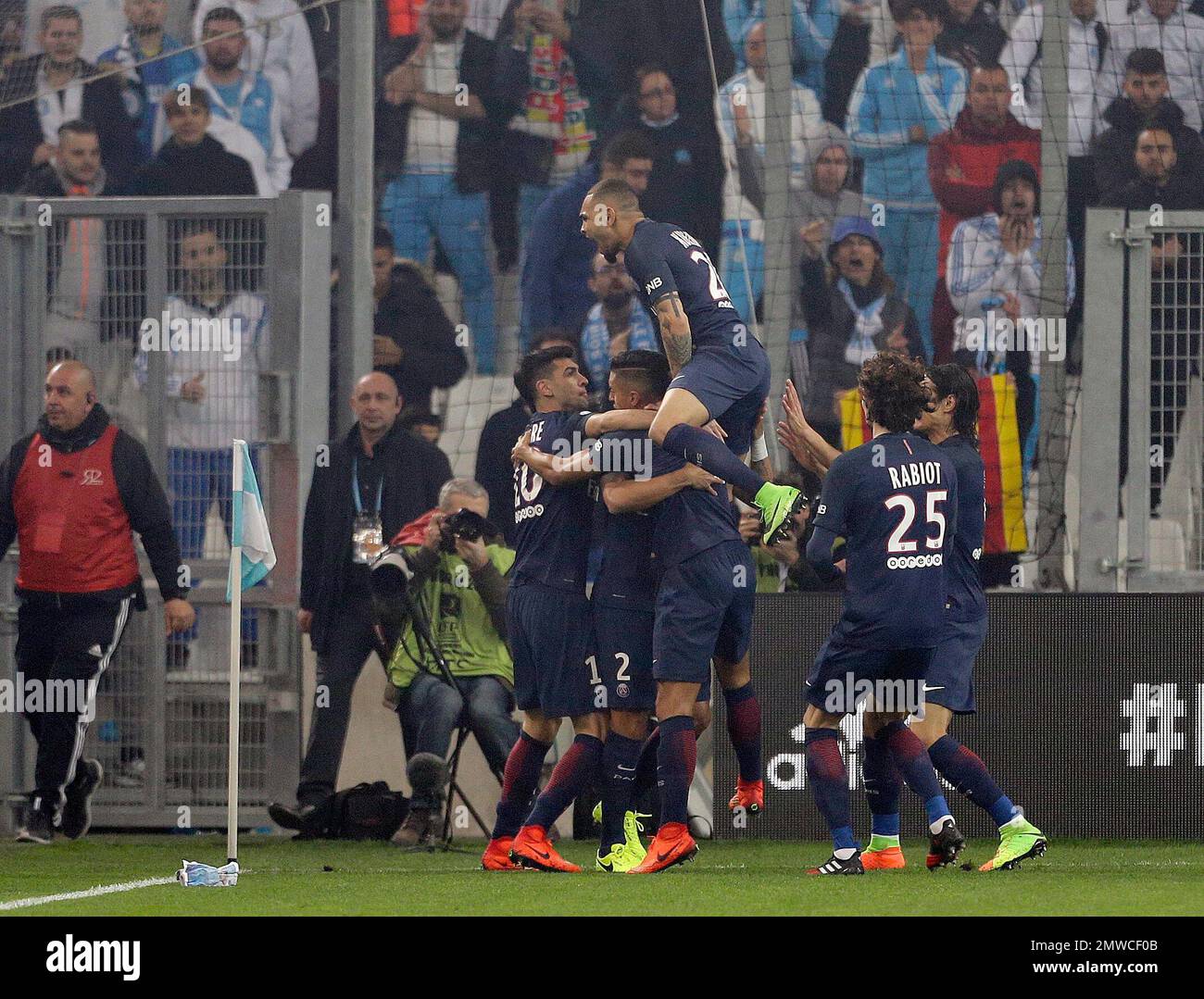 Paris Saint-Germain players celebrate after Paris scored, during the ...