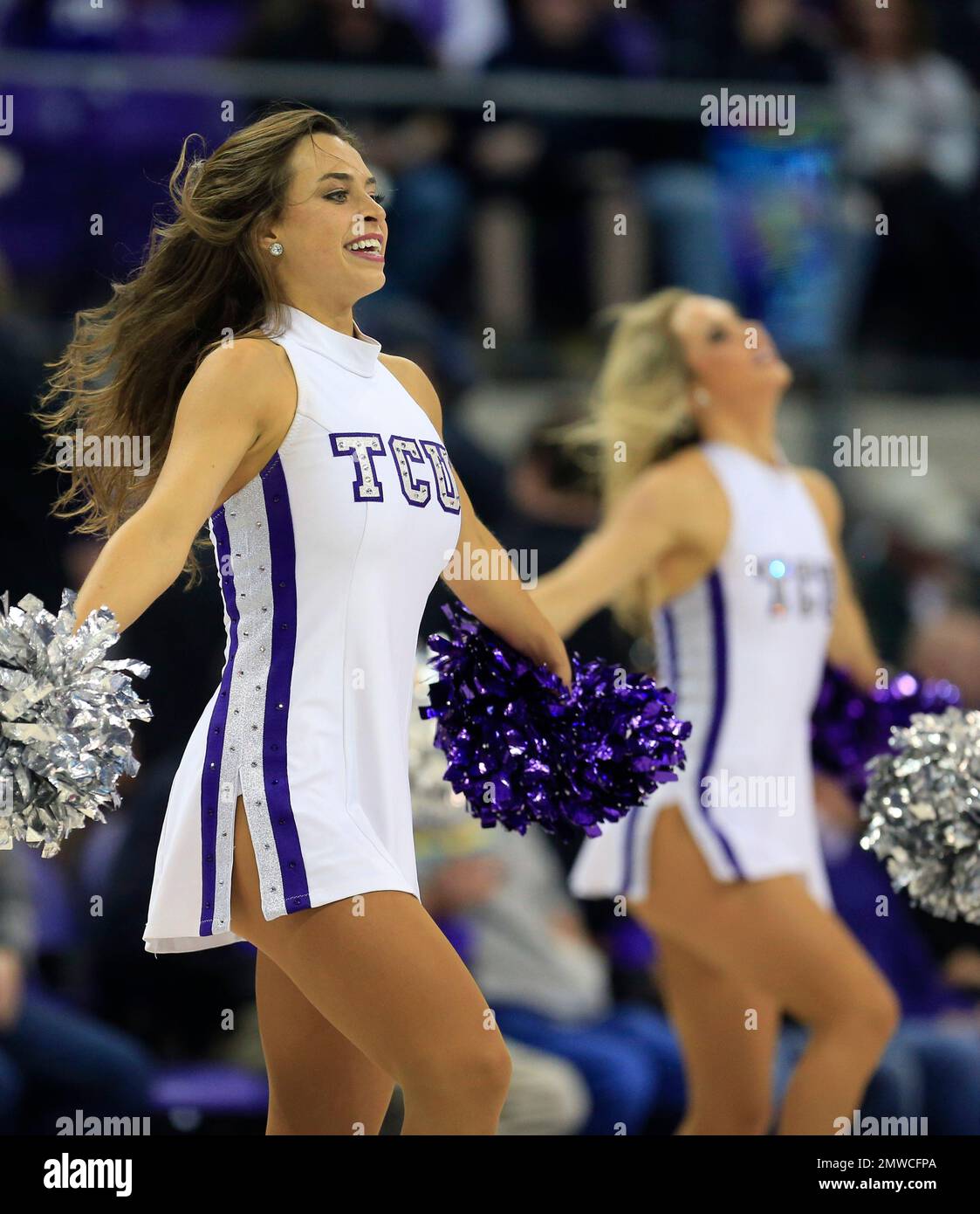 The TCU Showgirls perform during a timeout as TCU plays West Virginia ...