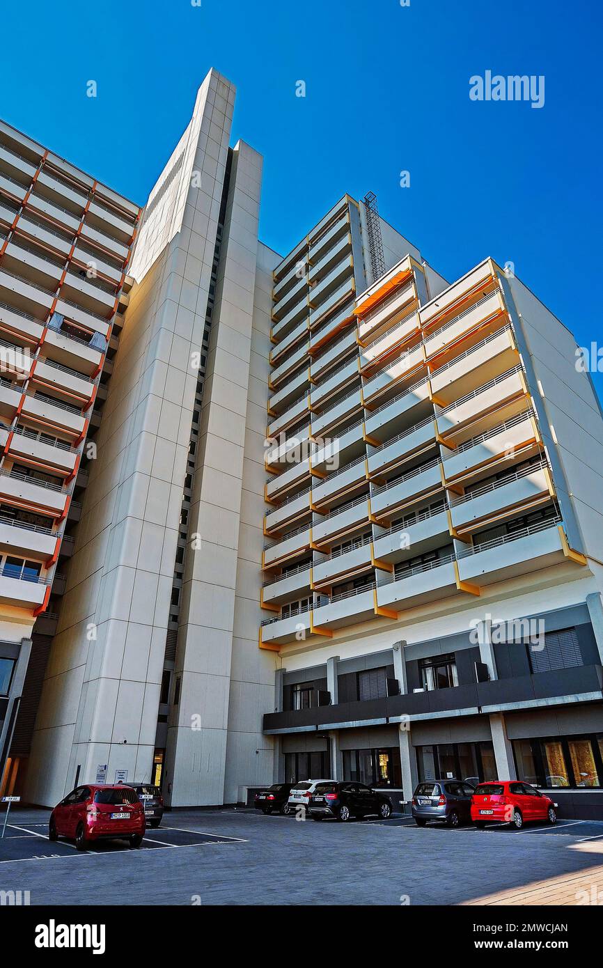 High-rise building with concrete balconies, Munich, Bavaria, Germany ...