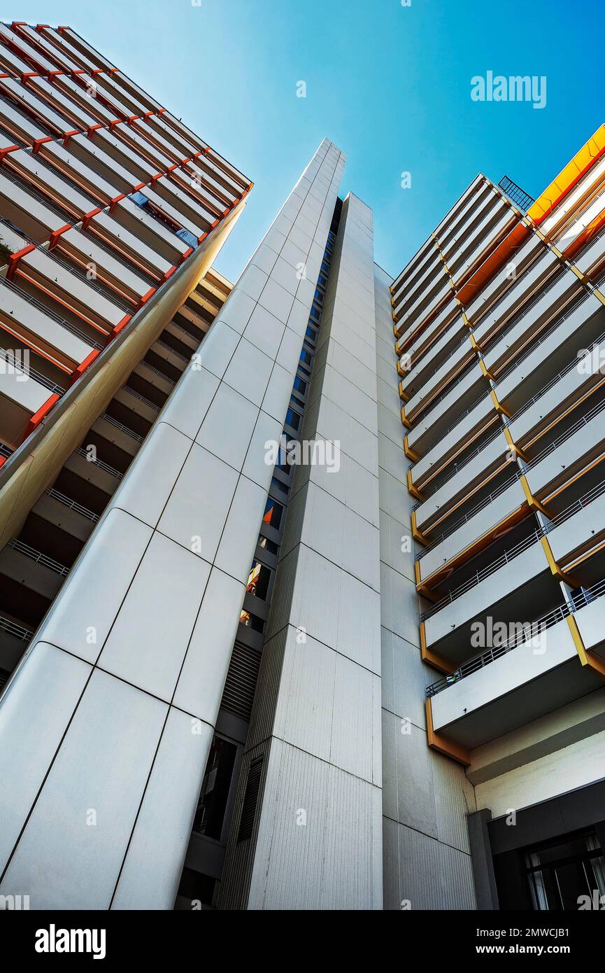 High-rise building with concrete balconies, Munich, Bavaria, Germany ...