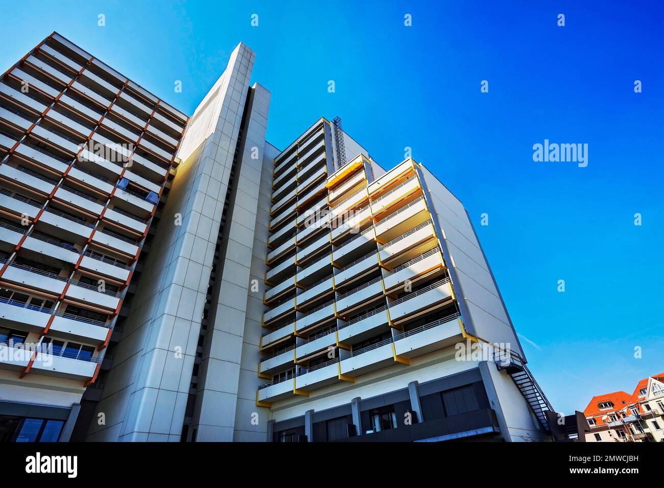 High-rise building with concrete balconies, Munich, Bavaria, Germany ...