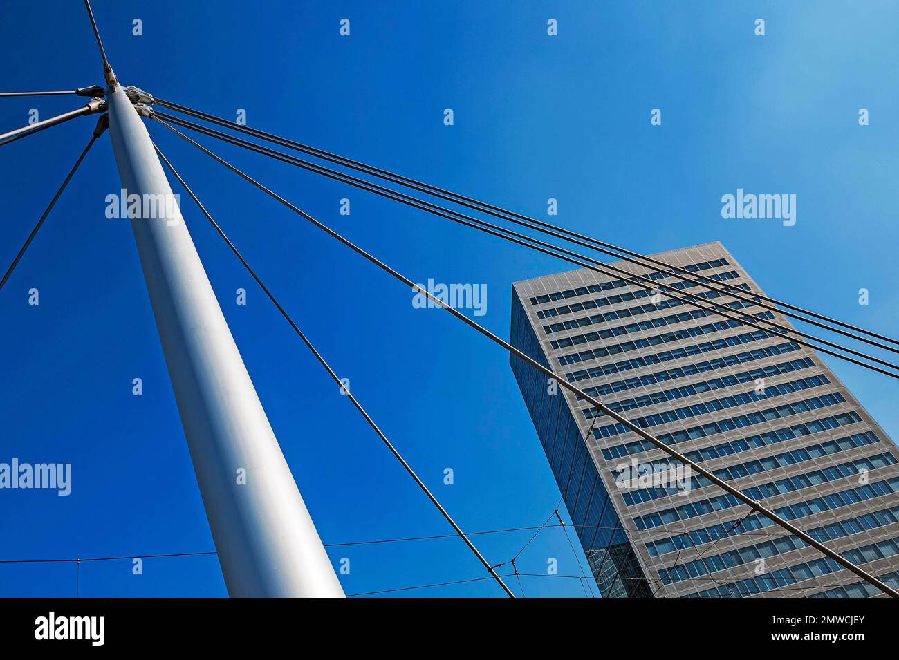 Supporting pillars with steel cables of the bridge at Muenchner Tor ...