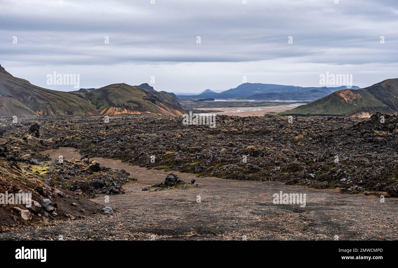 Lava field, Landscape near Landmannalaugar, Dramatic volcanic landscape ...